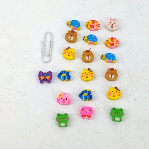 Office | 19 Small Animal Fun Erasers Lot Turtle Bunny Frog Children ...